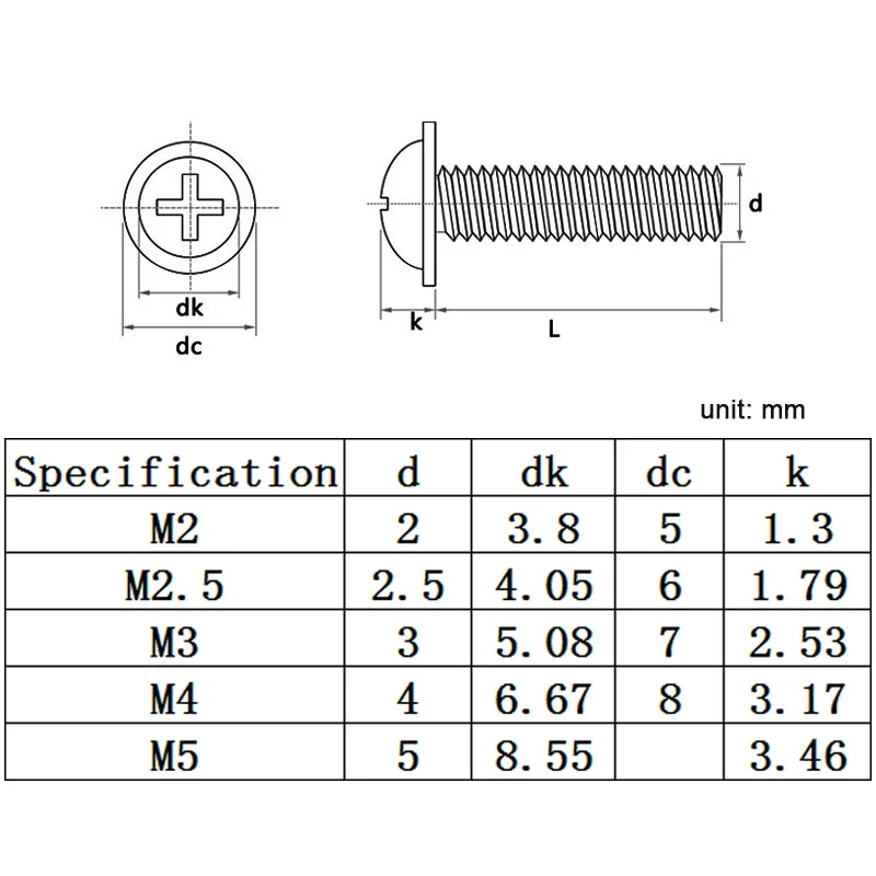 VIS,M3-6mm--Tête de treillis ronde en acier inoxydable 304, 50 pièces, M3 M4 M5, croix Phillips ...