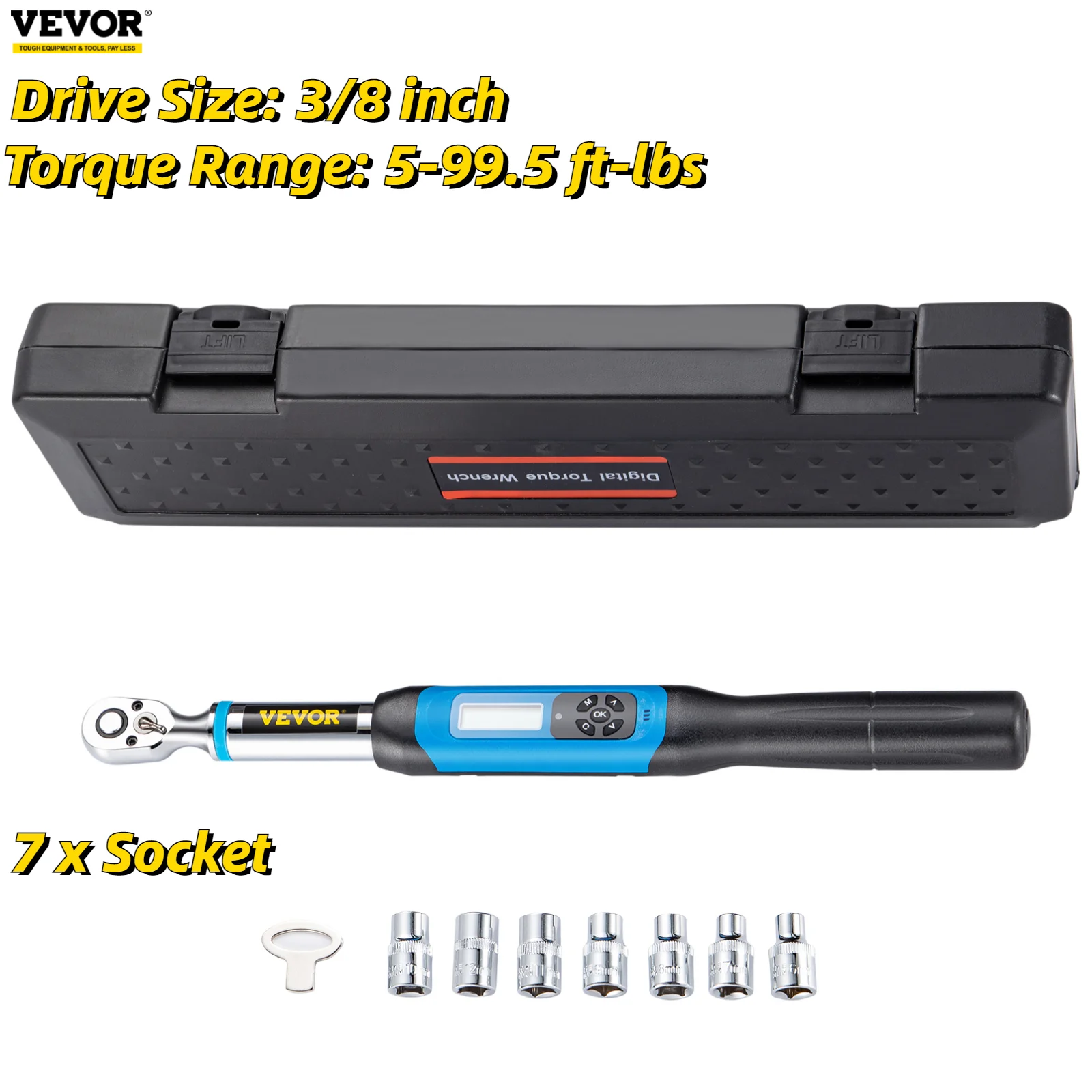 VEVOR Digital Torque Wrench Kit 3/8in Bidirectional Ratchet Head Professional Adjustable Bicycle ...