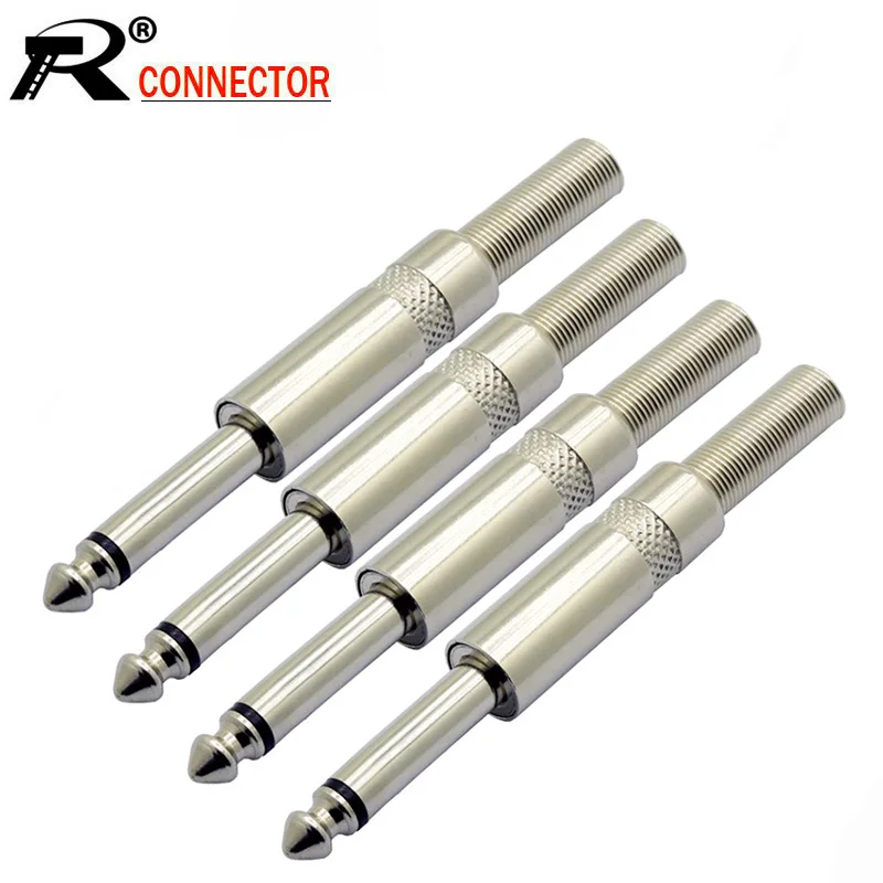 10pcs/lot 6.35mm 2 Poles Mono Male Audio Plug Cable Wire Connector 1/4 ...
