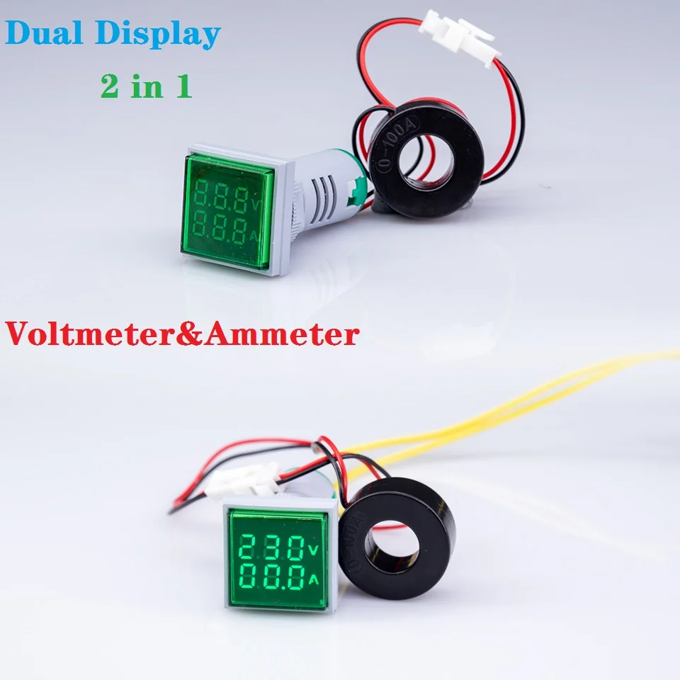 22mm-New-Square-LED-Digital-Dual-Display-Voltmeter-Ammeter-Voltage-Gauge-Current-Meter ...