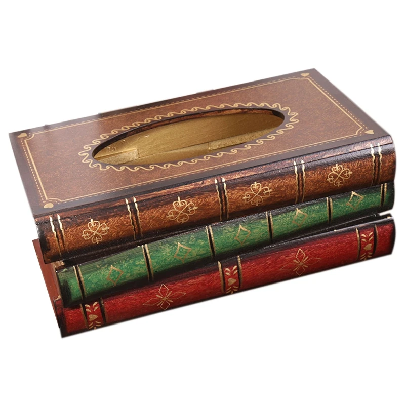 LIXF Retro Style Continental Books Tissue Box Classic Book Shape Home ...