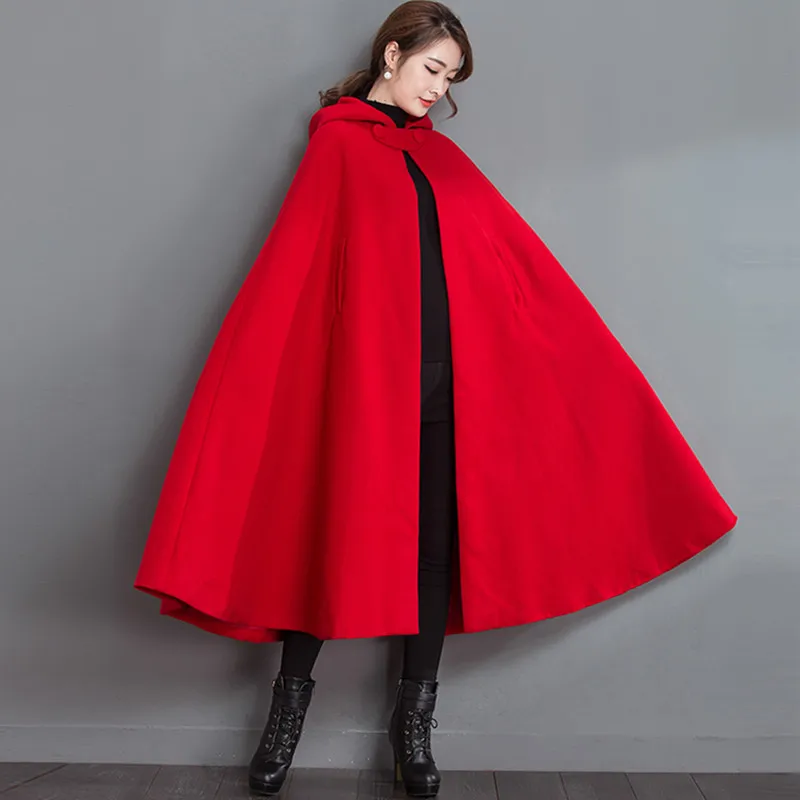 Red Hooded Cape Coat