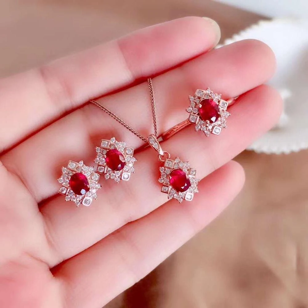 Personality Trend Ruby Set Natural And Real Ruby Jewelry Set 925 ...
