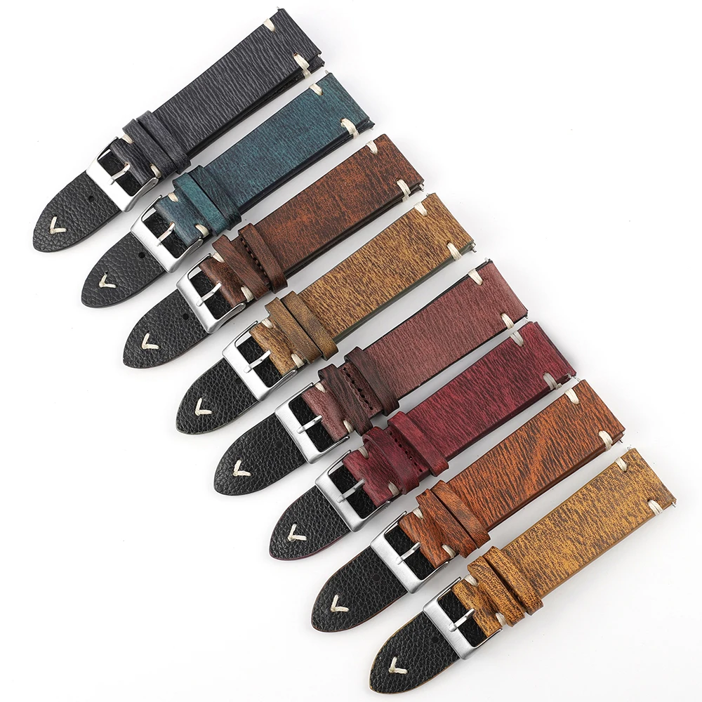 Genuine Cow Leather Watchband 18mm 20mm 22mm 24mm Stainless Steel Pin ...