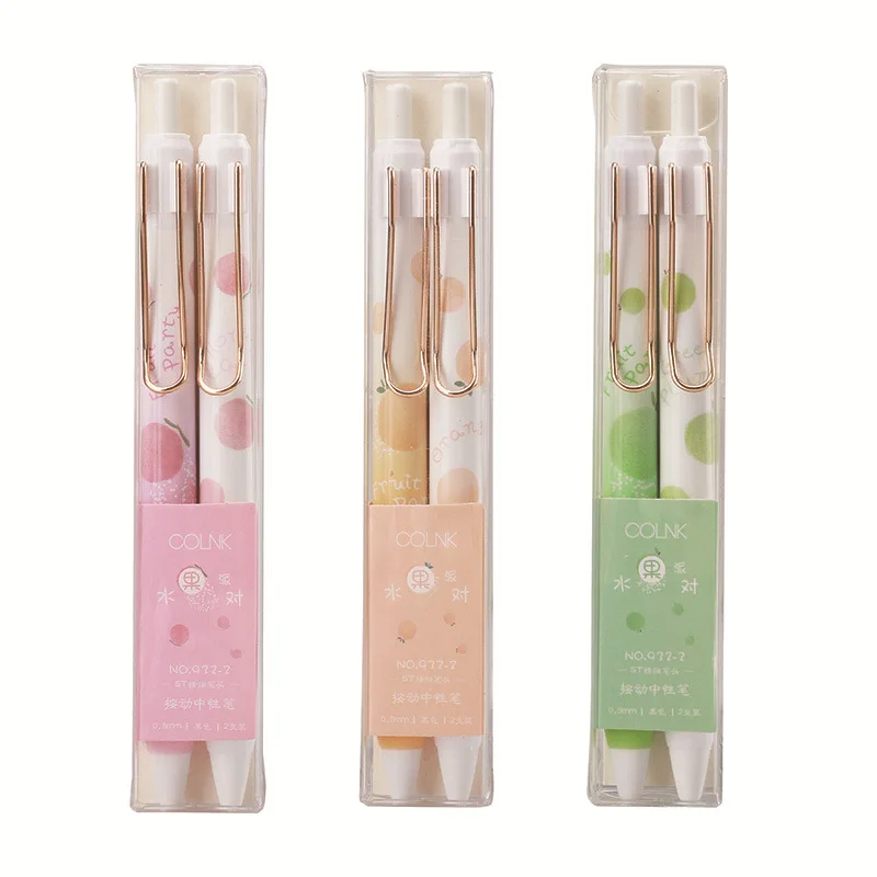 2pcs Fruit Party Gel Ink Pens Set Peach Orange Green 0.5mm Ballpoint ...