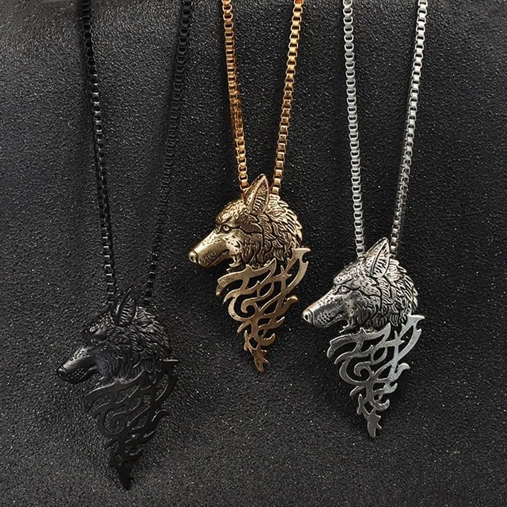 Fashion Mens Long Chain Necklace Wolf Head Pendant Vintage Men's Boys ...