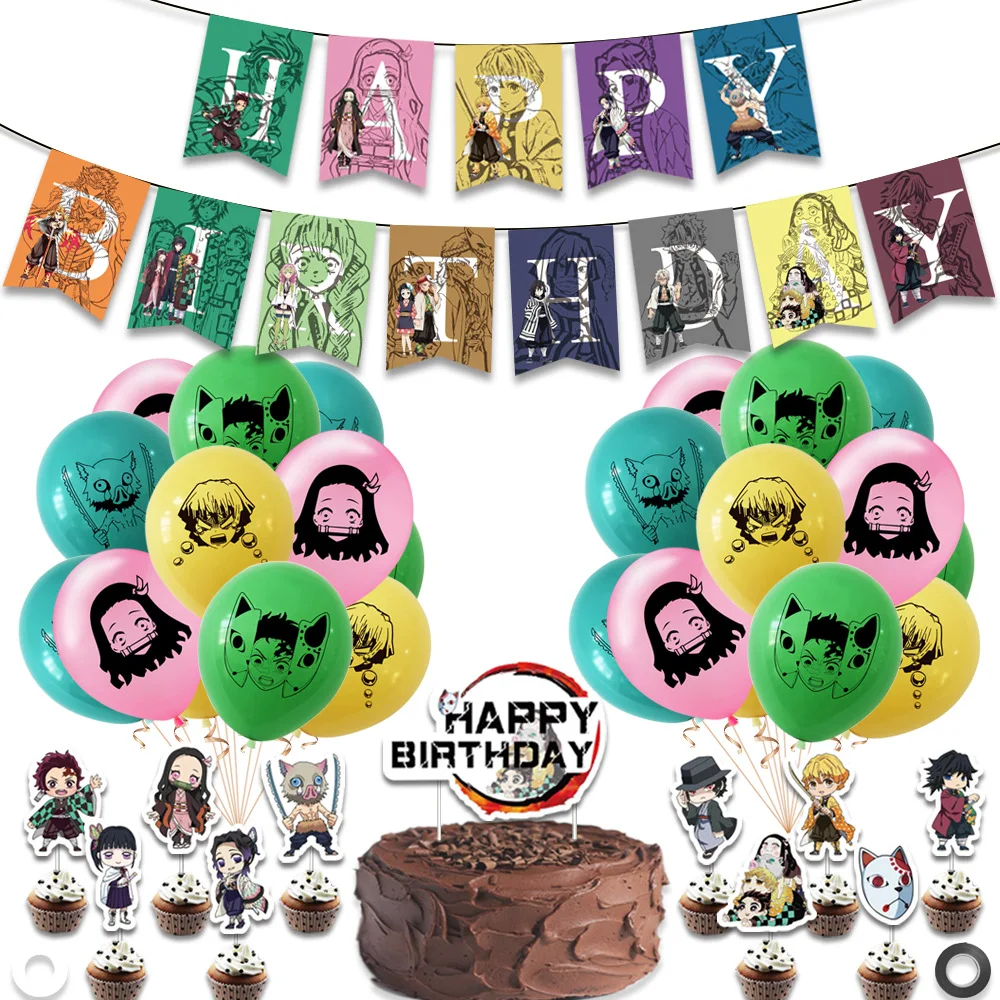 Demon Slayer Balloons Birthday Banner Cake Topper Anime Demon Slayer ...