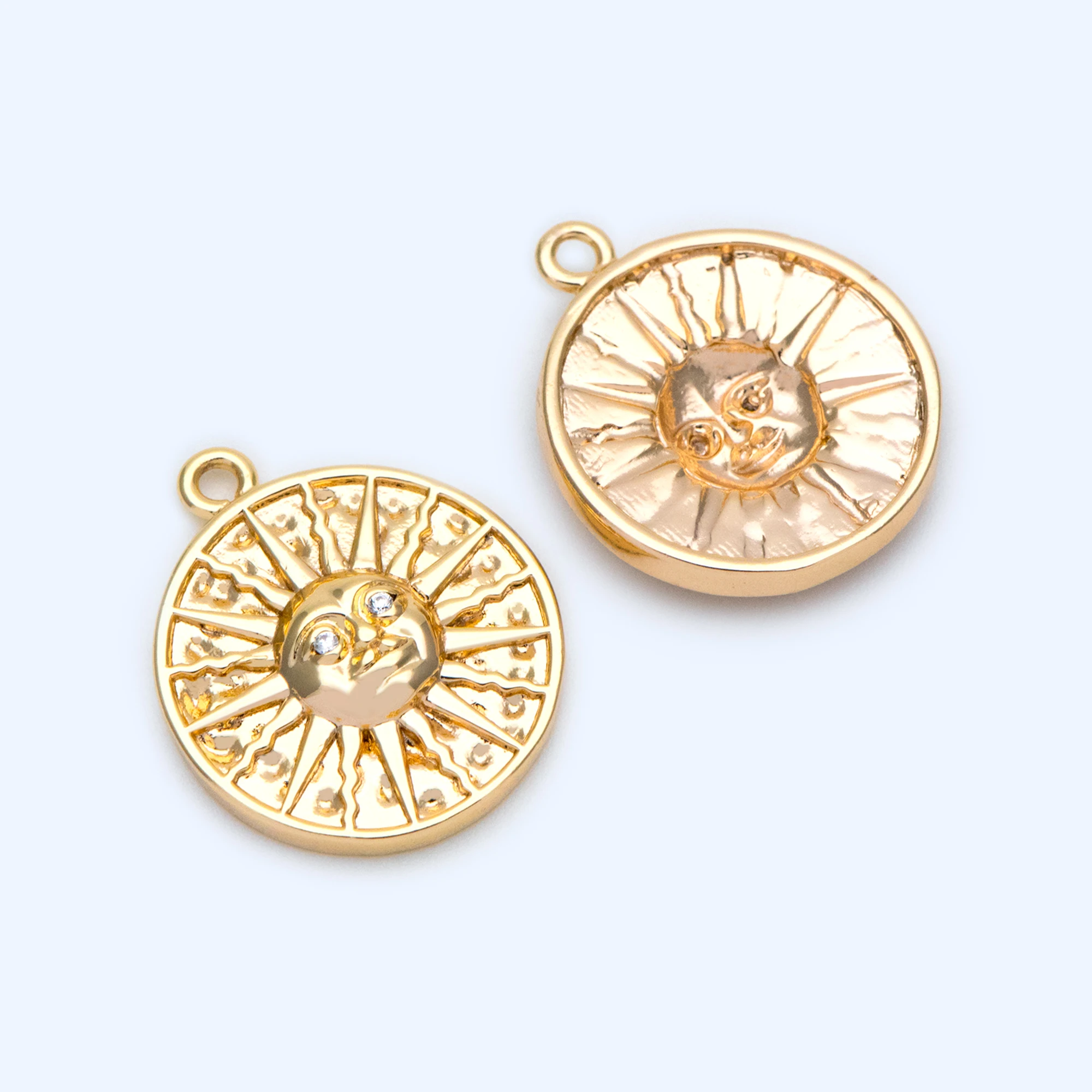 10pcs Gold Sun Disk Charms 22x18.5mm, 18K Gold plated Brass, CZ paved ...