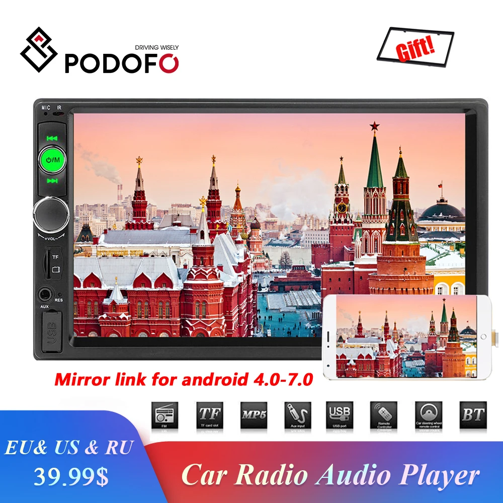 Podofo 2din rádio do carro multimídia carro estéreo fm usb aux bluetooth autoradio 7010b mp5 ...