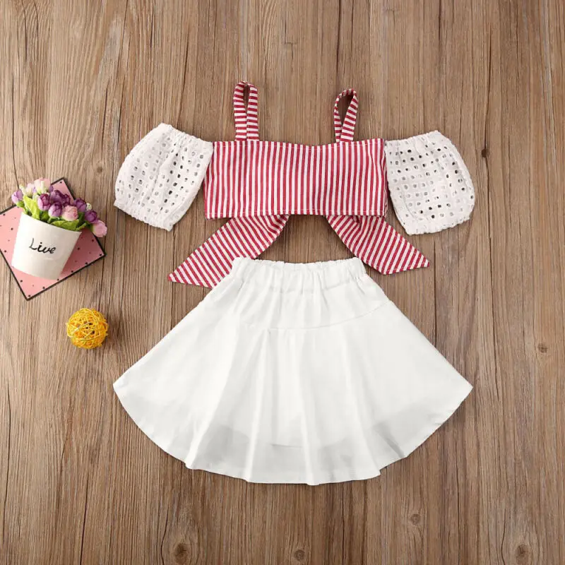 Summer Kids Casual Short Sleeve Crop Top Striped Vest Shorts Clothing ...