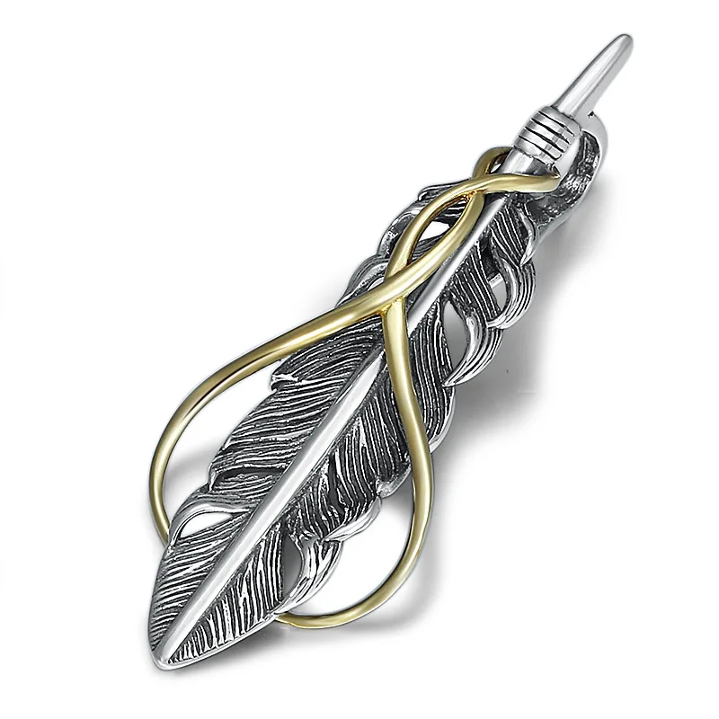 925 sterling silver retro distressed fine feather pendant Thai silver ...