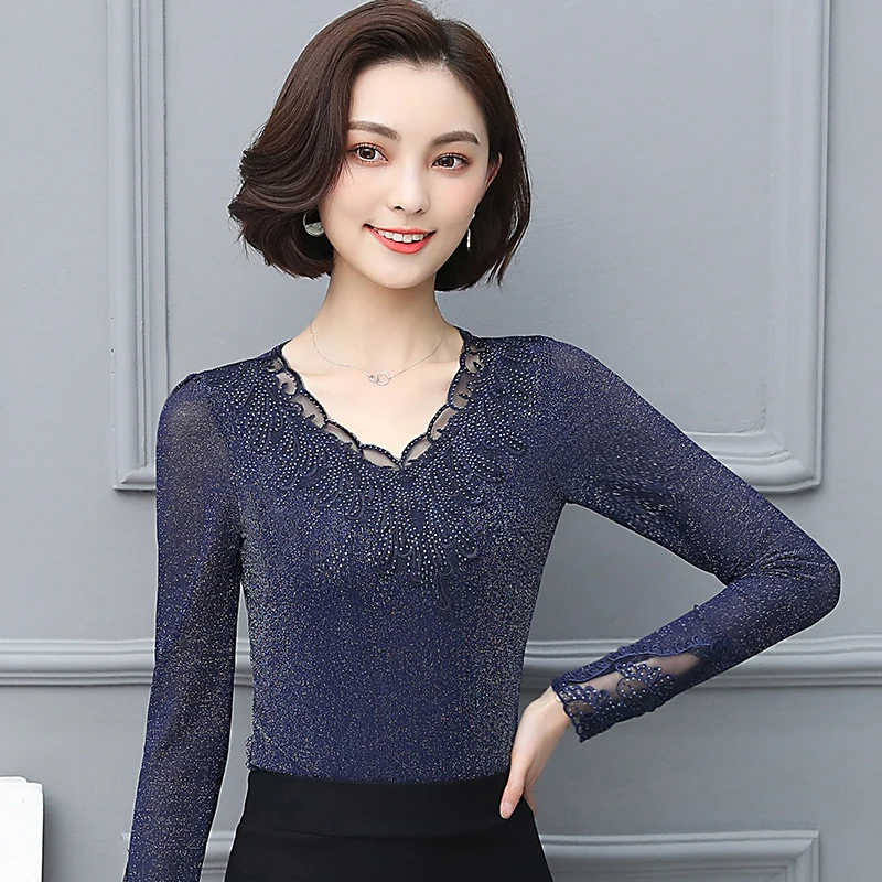 Dingaozlz L-5XL, новинка, кружевные топы, v-образный вырез, плюс размер, рубашка, модная женская ...