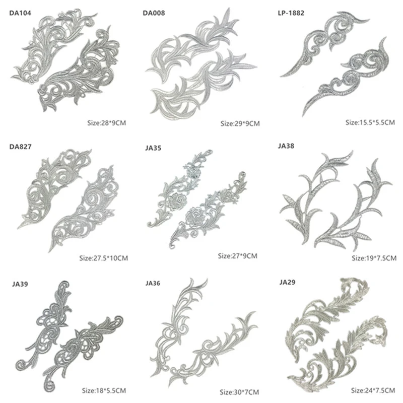 Silver Embroidered Applique | Floral Lace Applique Patch | Embroidered ...