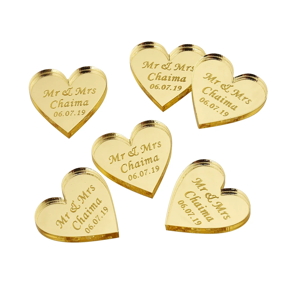 50pcs Personalized Engraved Love Hearts Tags Wedding Table Centerpieces ...