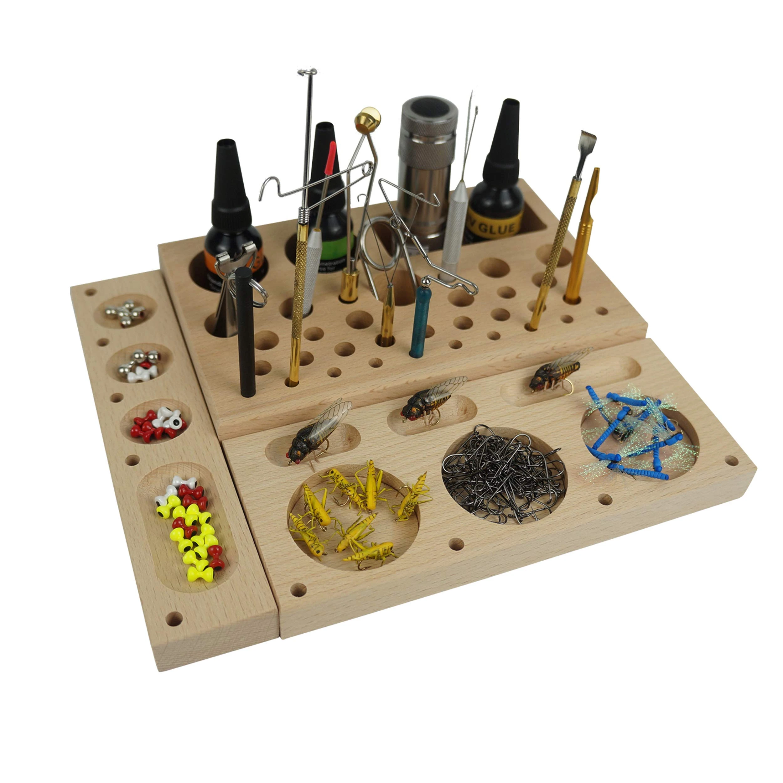 Fly Tying Tools Thread Spool Stand Nature Wood Station Hand Made Bobbin ...