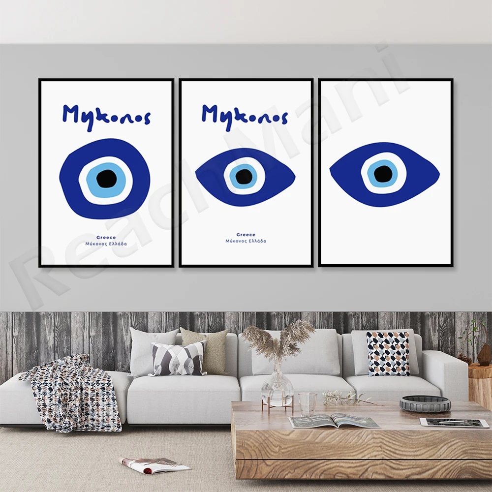 Wall Décor Wall Hangings Mykonos Evil Eye Print Greece Wall Art Greek ...