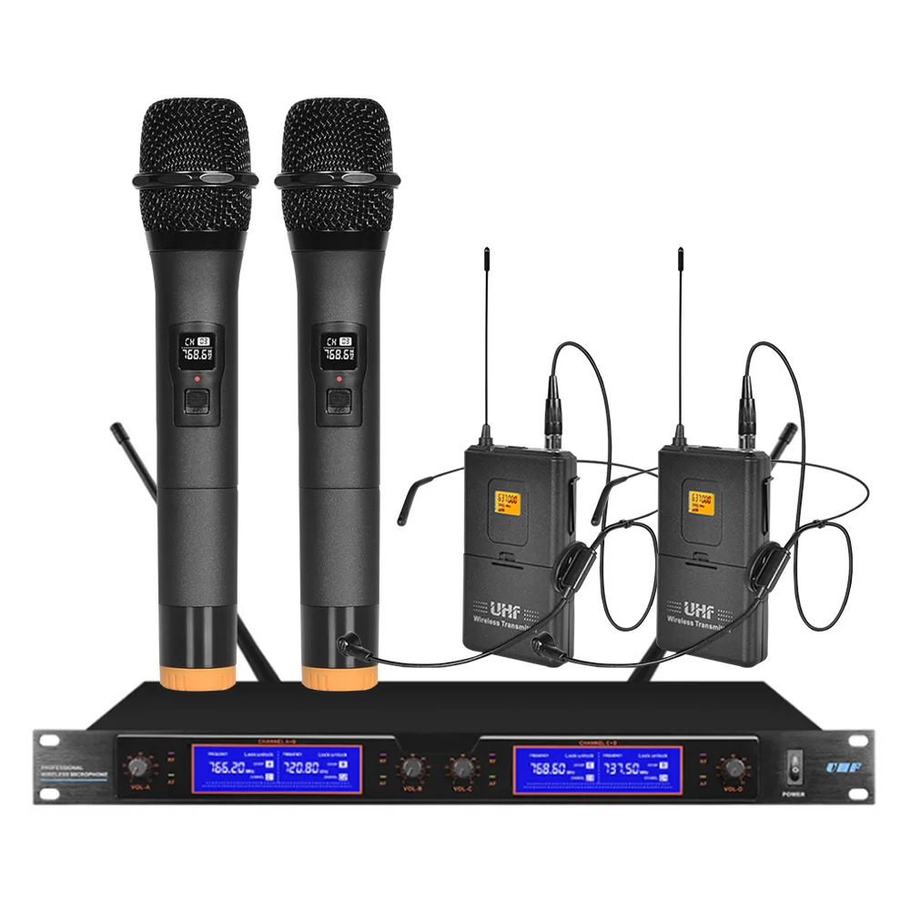 ORBAN Professional Wireless Microphone System UHF4 Channel 2 Headset ...
