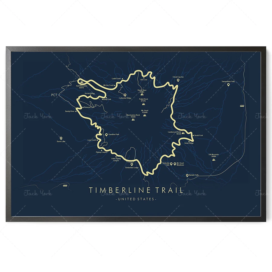 Timberline Trail Map | Mount Hood Trail Poster | Oregon Hiking Poster ...