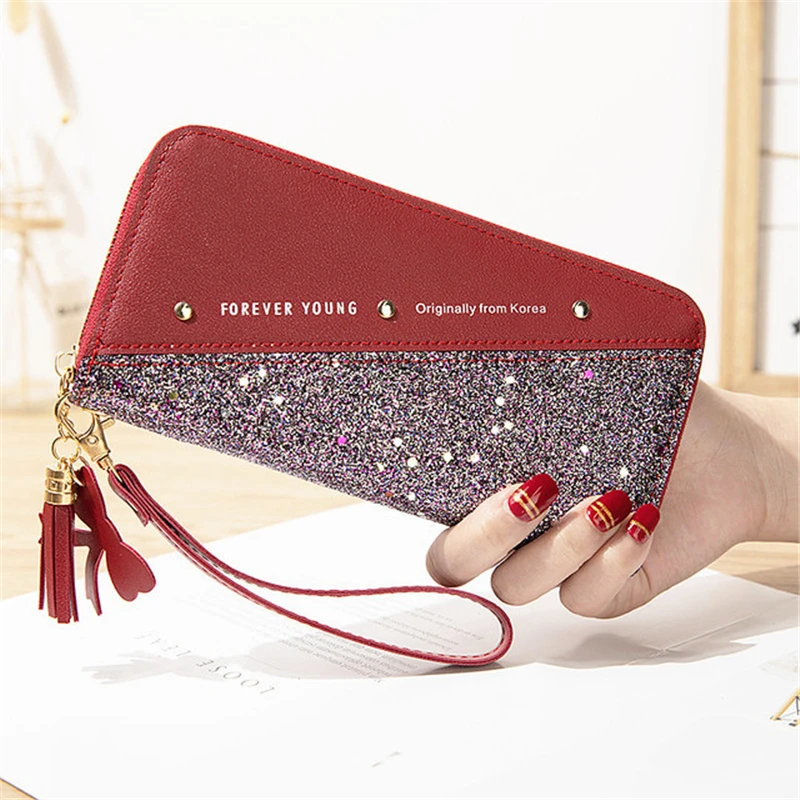 Fashion Women Sequin Patchwork Glitter Wallet Female Pu Leather Long ...