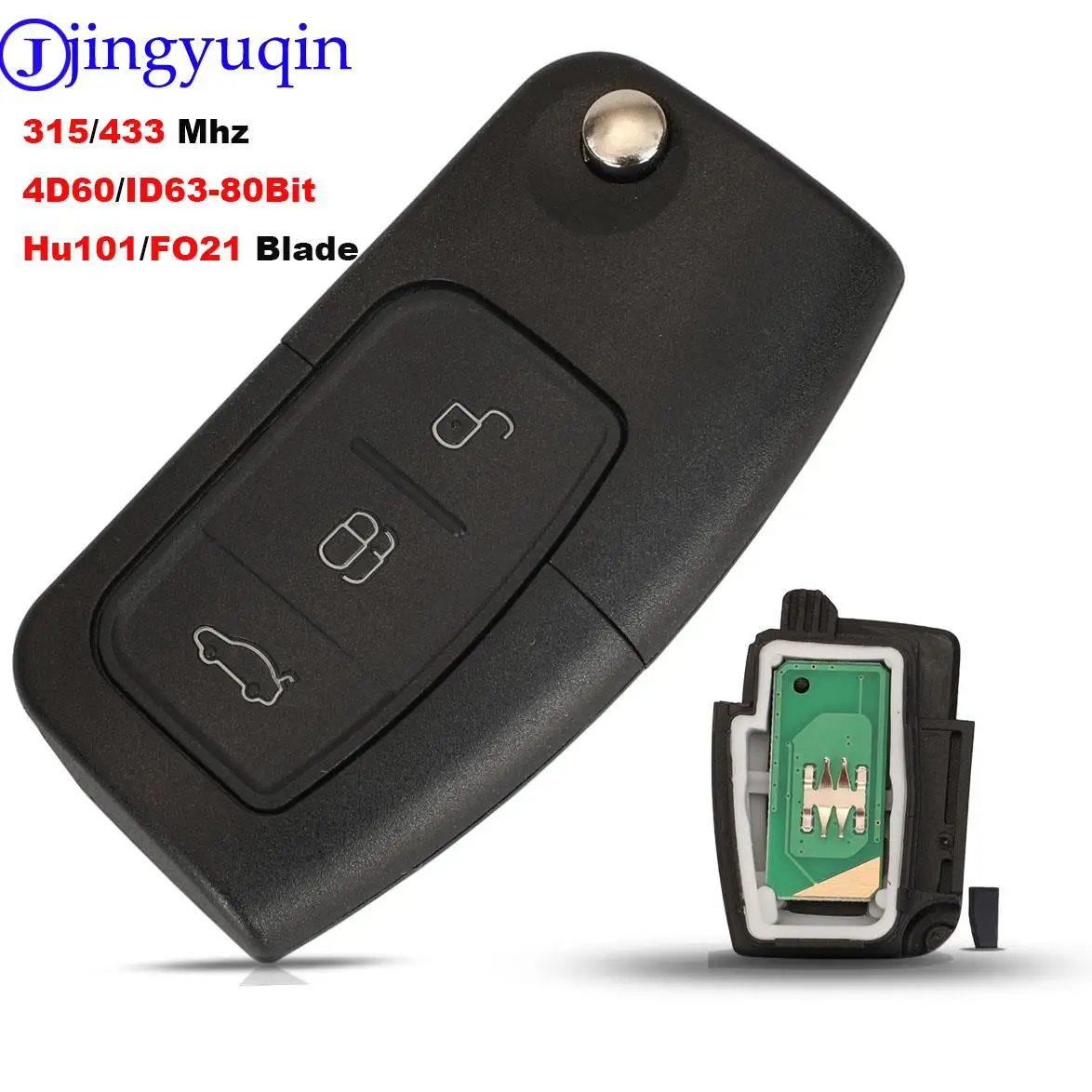 Jingyuqin 433mhz 4d63 40bit 80bit 3 Buttons Flip Folding Remote Control ...