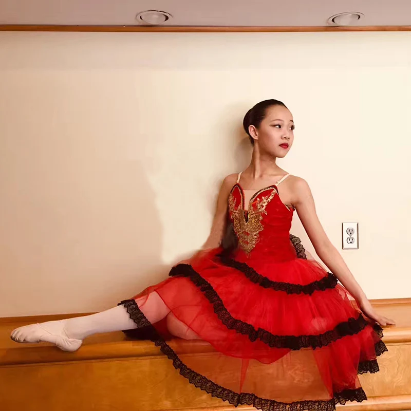 Don Quixote Long Soft Ballet Dresses Red Black Romantic Ballet Dress ...