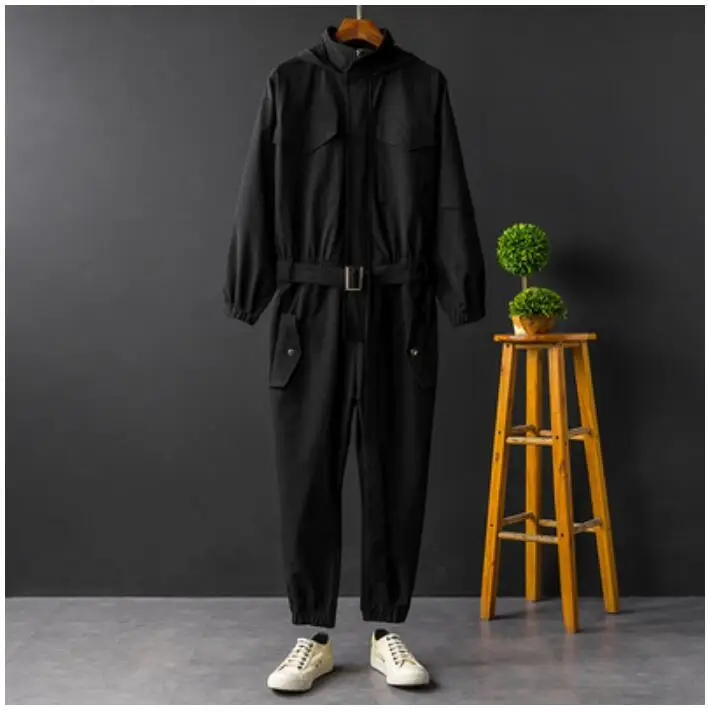 Jumpsuit Men Rompers One Piece Overalls Mens Long Sleeve Hooded Cargo ...