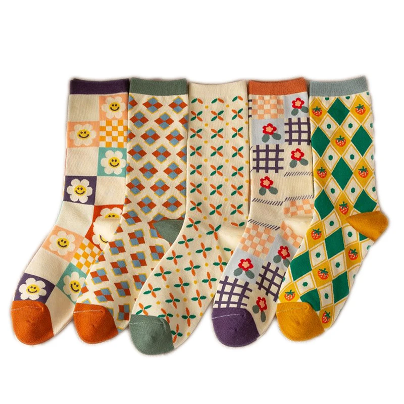 2-Pair-Print-Cute-Long-Winter-Socks-Women-Fashion-New-Flowers-Socks-Set ...