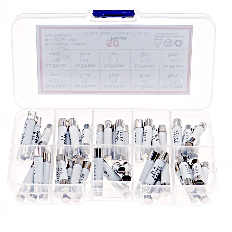 50pcs 5pcs Each Value 6mm x 30mm 250V Fast Blow Ceramic Fuse Assortment ...