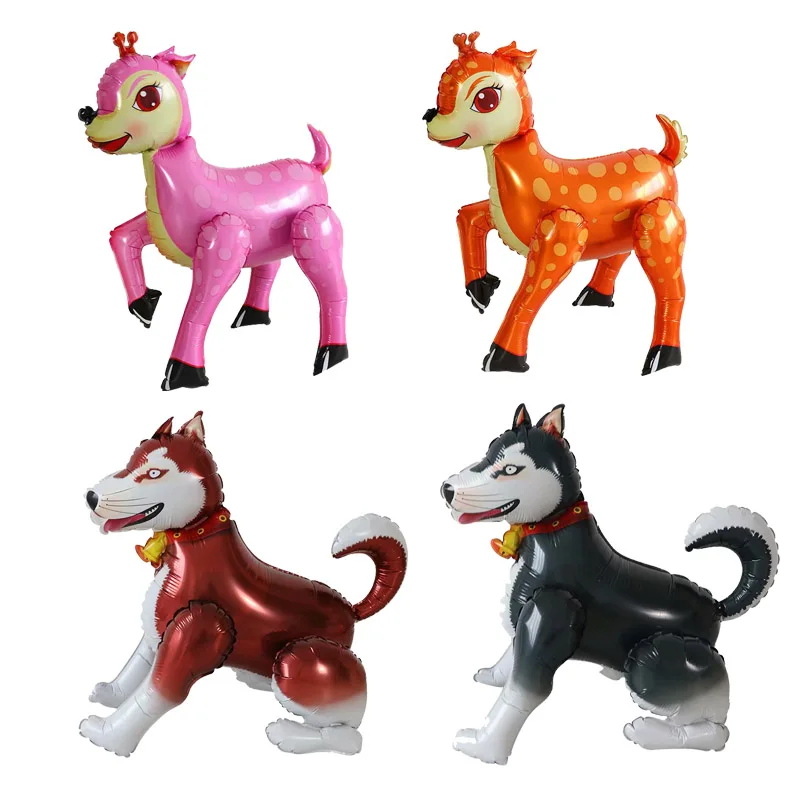 3d Husky Dog Sika Deer Walking Animal Foil Balloons Happy Birthday Air ...