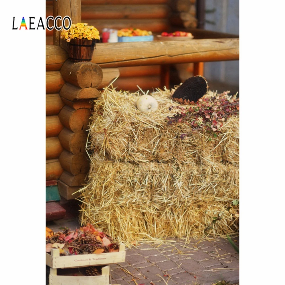 Laeacco Haystack Autumn Farm Chalet Scene Photo Background Wall Decor ...