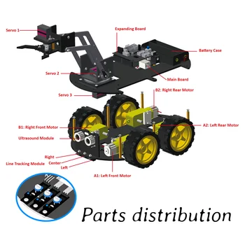 LAFVIN Mechanical 4WD Robot Arm Car Kit for Arduino Smart Robot Car Set ...