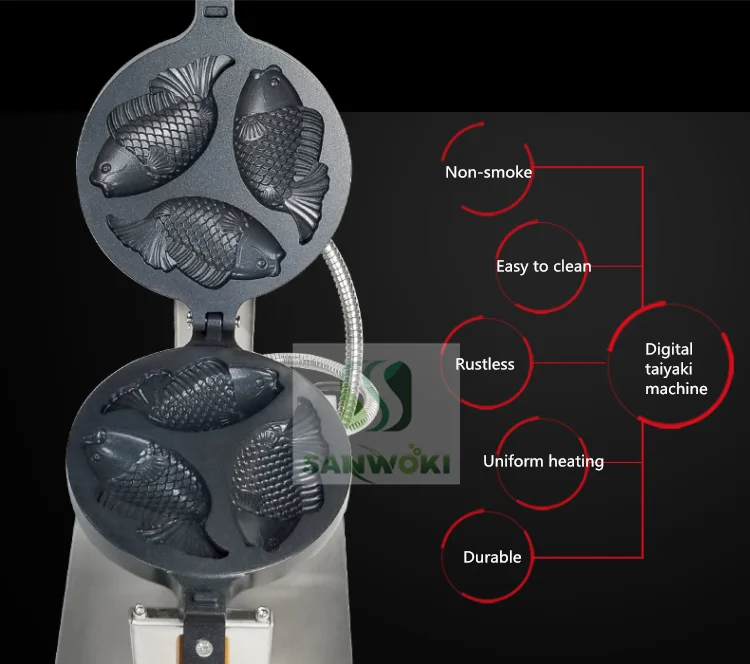 Digital 3pcs Japanese Fish Waffle Taiyaki Machine Maker Baker Iron Mold ...
