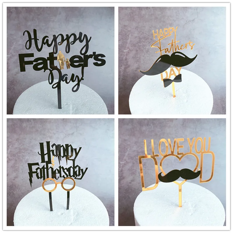 Beard Father Birthday Cake Topper Golden Black Acrylic Dad Birthday ...