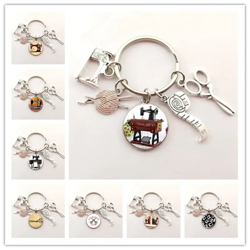 1pc-Sewing-Machine-Ball-Of-Yarn-Ruler-Charm-DIYglass-Keychain-Key-Chain ...