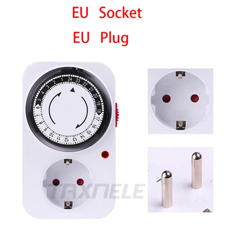 24 Hour Programmable Timer Switch Universal Socket Mechanical Timer 220V 16A Europe Plug EU plug ...