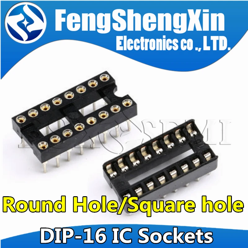 10pcs-DIP-16-Round-Hole-Square-hole-16-Pins-2-54MM-DIP-DIP16-IC-Sockets ...