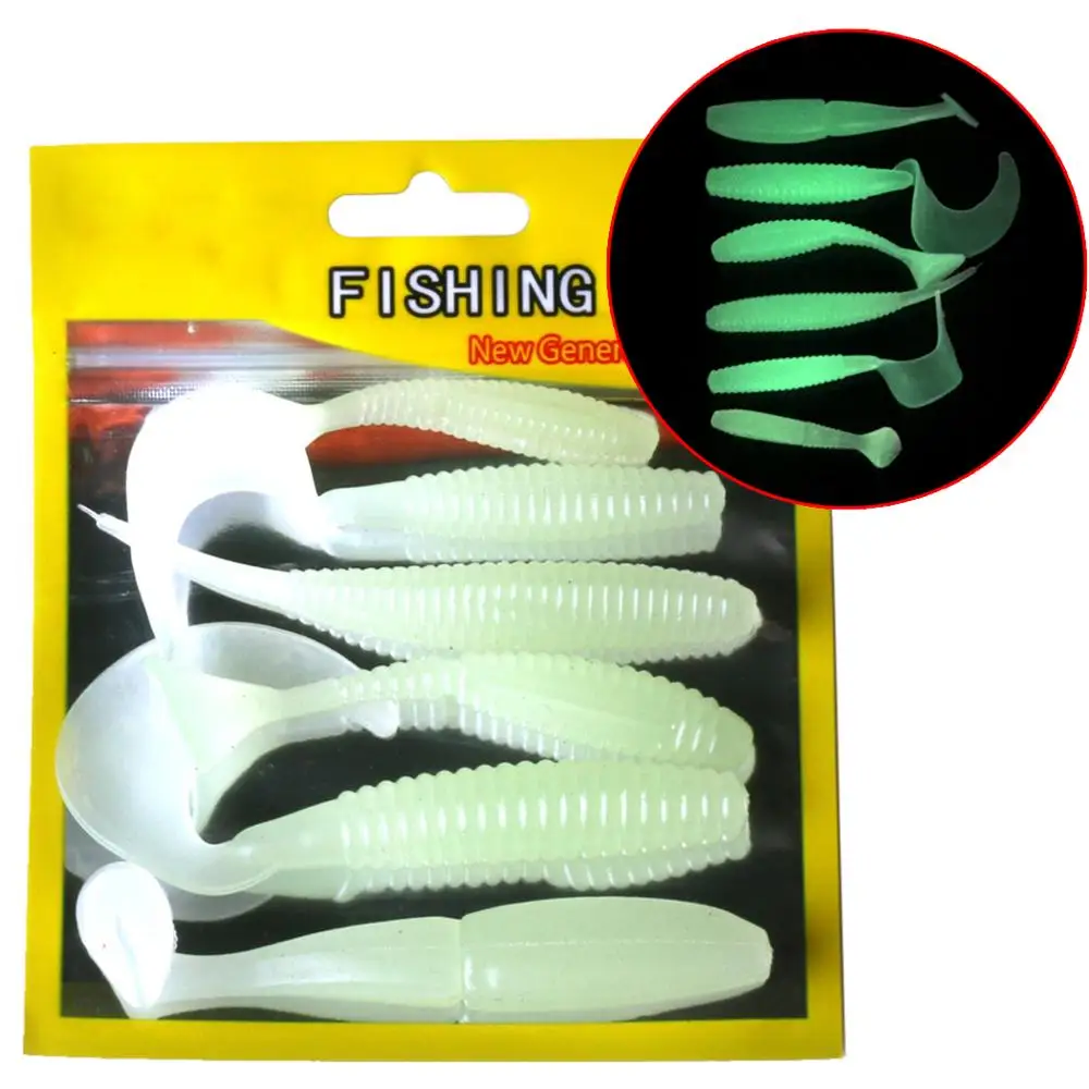 6pcs Soft Lure Grubs Luminous Paddle Tail Wobblers Silicone Bait Worm ...
