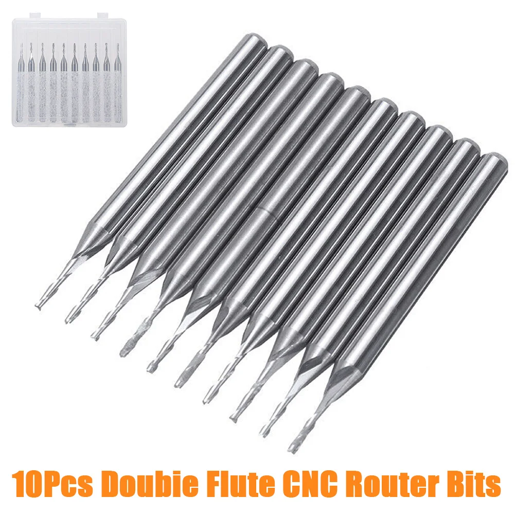 10pcs 1/8" 1mm Double 2 Slot CNC Router Bit Flute Spiral Carbide Flat ...