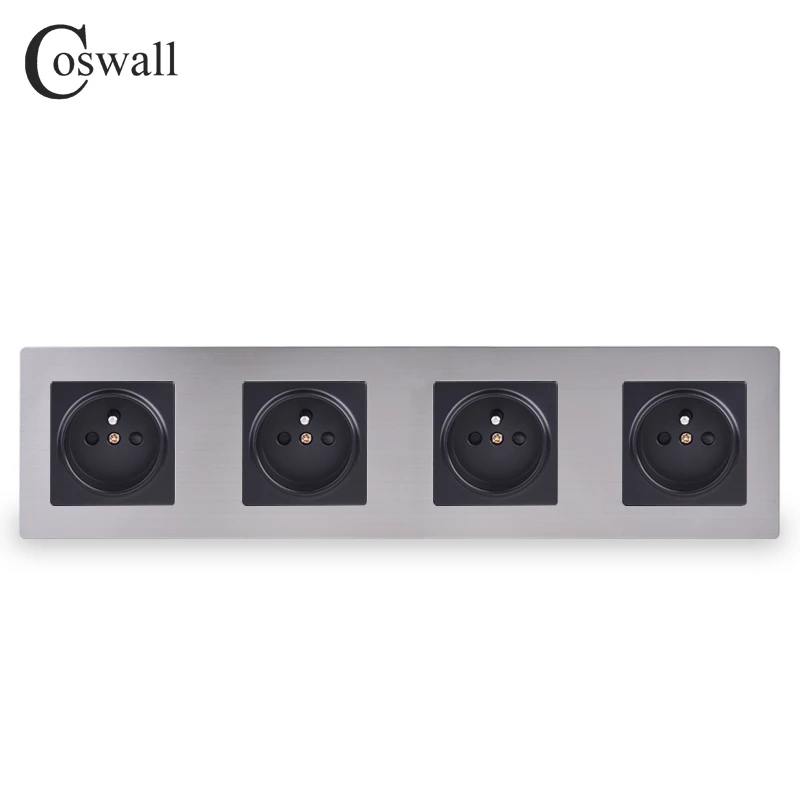 COSWALL Stainless Steel Panel 4 Gang Wall Socket 16A French Standard ...