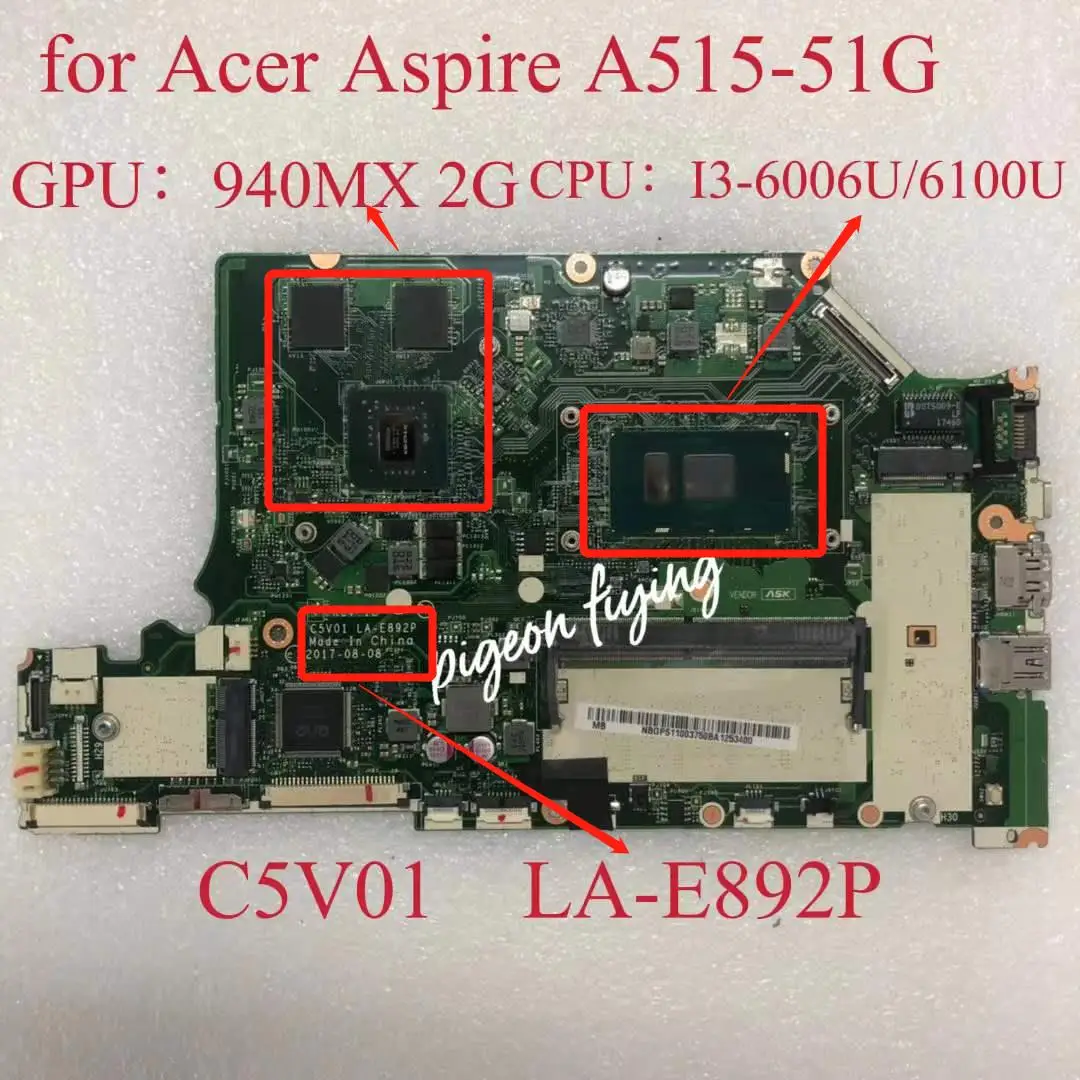 C5V01 LA E892P Mainboard für Acer Aspire A515 51G Laptop Motherboard CPU: I3 6006U/6100U GPU ...