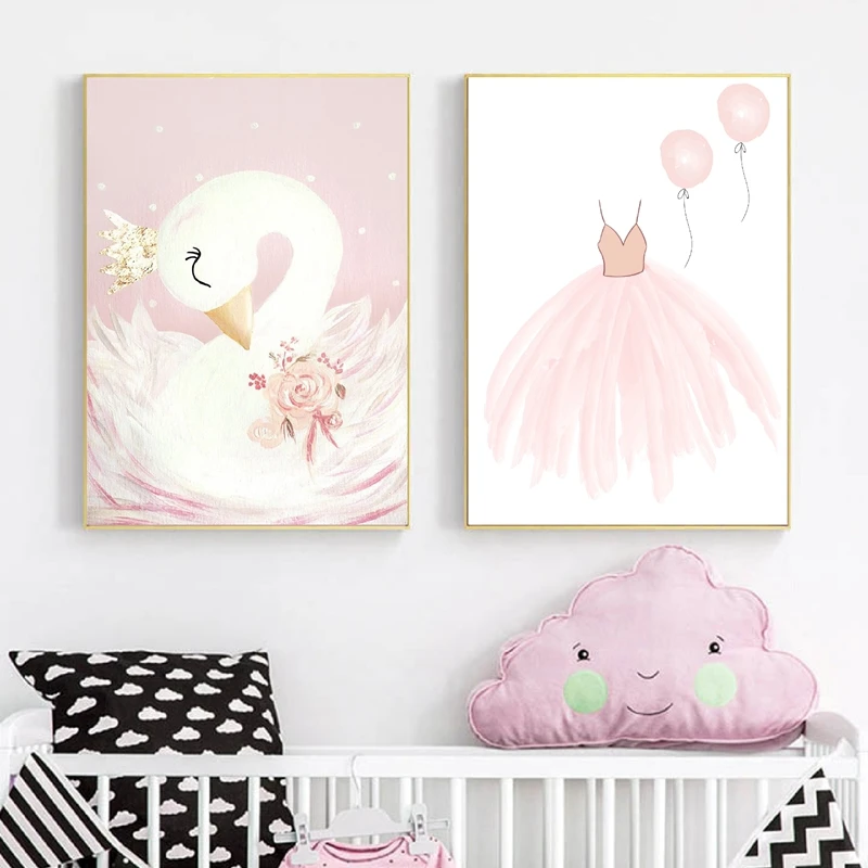 수채화 핑크 백조 아트 인쇄 벽 그림 보육 발레 발레리나 벽 아트 인쇄 포스터 캔버스 포스터 소녀의 방 장식그림 And 서예