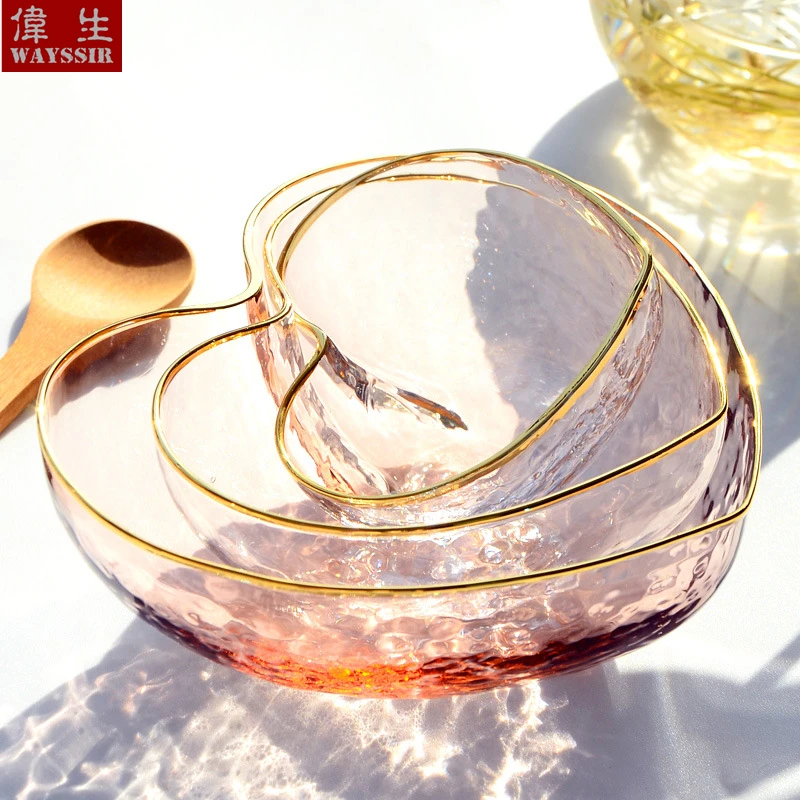 Heart-Shaped-Crystal-Glass-Bowl-Gold-Rim-Bowl-Household-Dinnerware ...