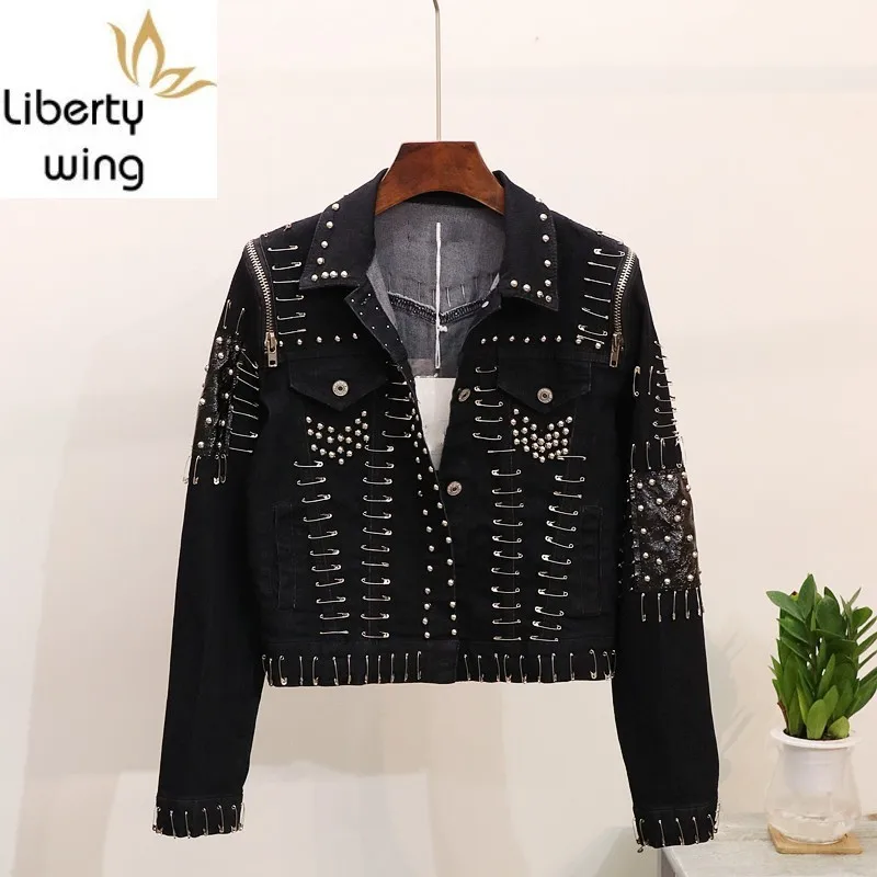 Chaquetas vaqueras Punk de manga larga con remaches para mujer, abrigos ...