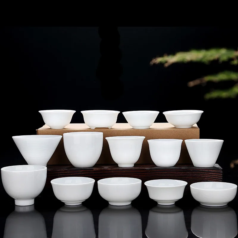 Pure White Porcelain Tea Set, Small Tea Cup, Bamboo Hat Cup, Large ...