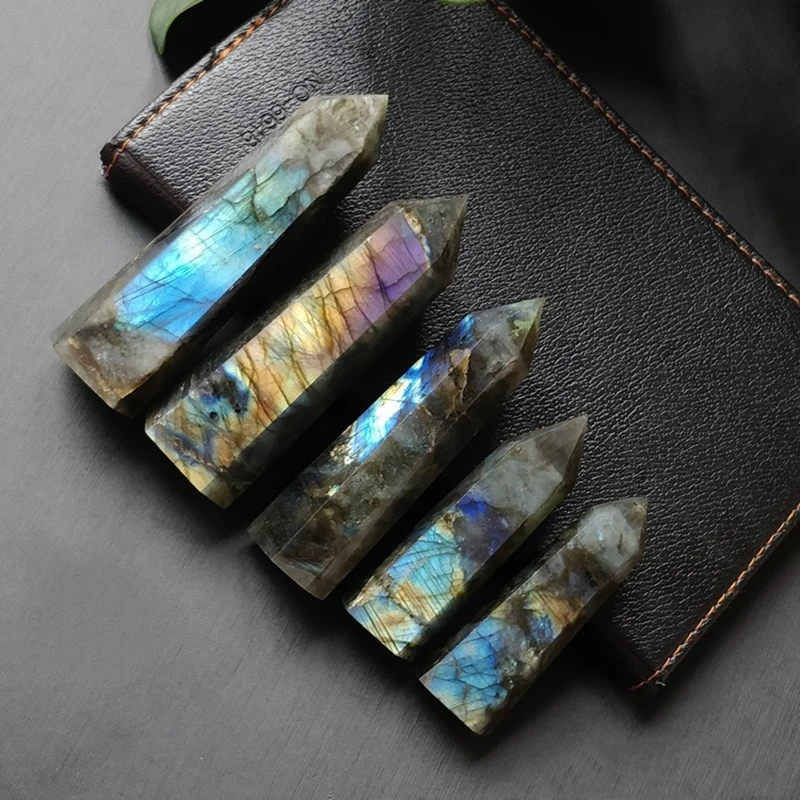 Natural Crystal Labradorite Hexagonal Column Crystal Point Mineral ...