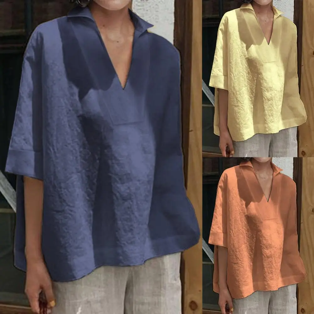 Camicie-di-cotone-da-donna-allentate-camicetta-donna-mezza-manica ...