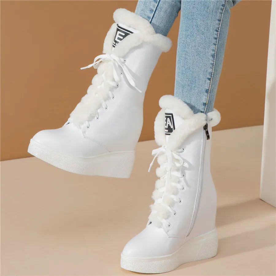 Casual-Schuhe-Frauen-Echtem-Leder-Keile-Hohe-Ferse-Schnee-Stiefel ...