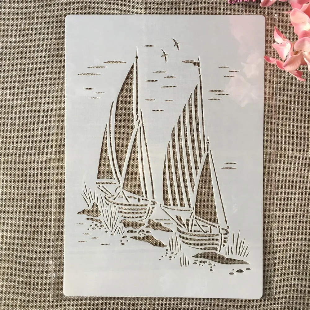 A4-29cm-Two-Sail-Boat-Marine-DIY-Layering-Stencils-Wall-Painting-Scrapbook-Coloring-Embossing ...