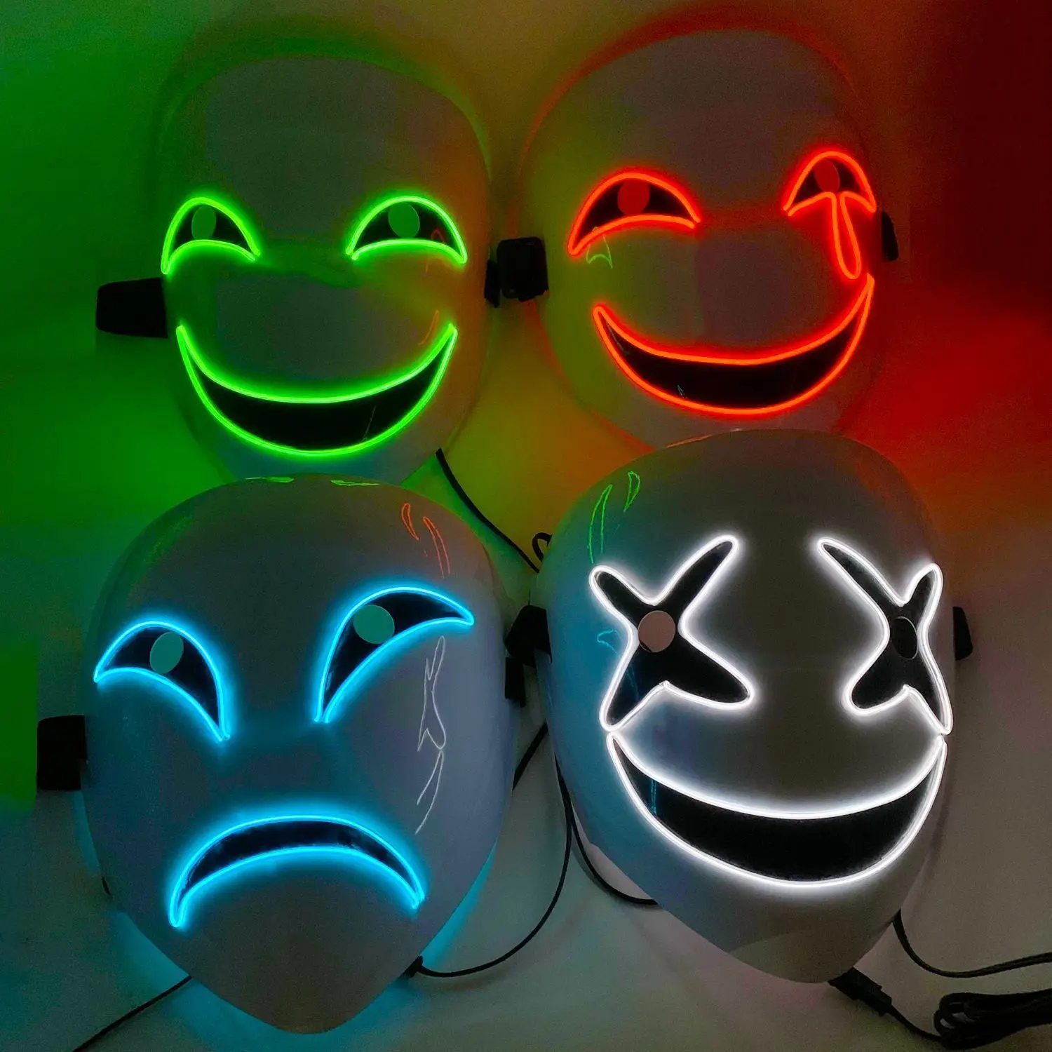 2021 New Creative LED Halloween Clown Glow Mask White Green Blue Red ...