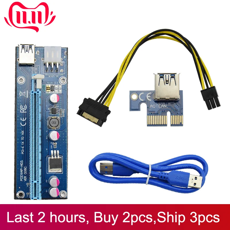 PCI E Riser Express 1X 4x 8x 16x Extender Riser 6 pin Riser Card For ...